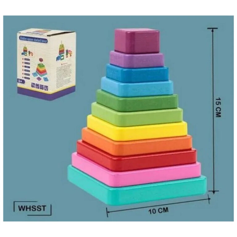 Wooden Square Rainbow Stacking Tower for Kids - The Toys India