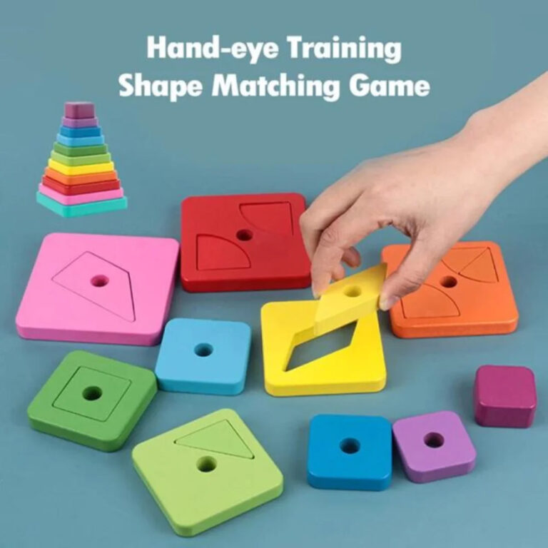 Wooden Square Rainbow Stacking Tower for Kids - The Toys India